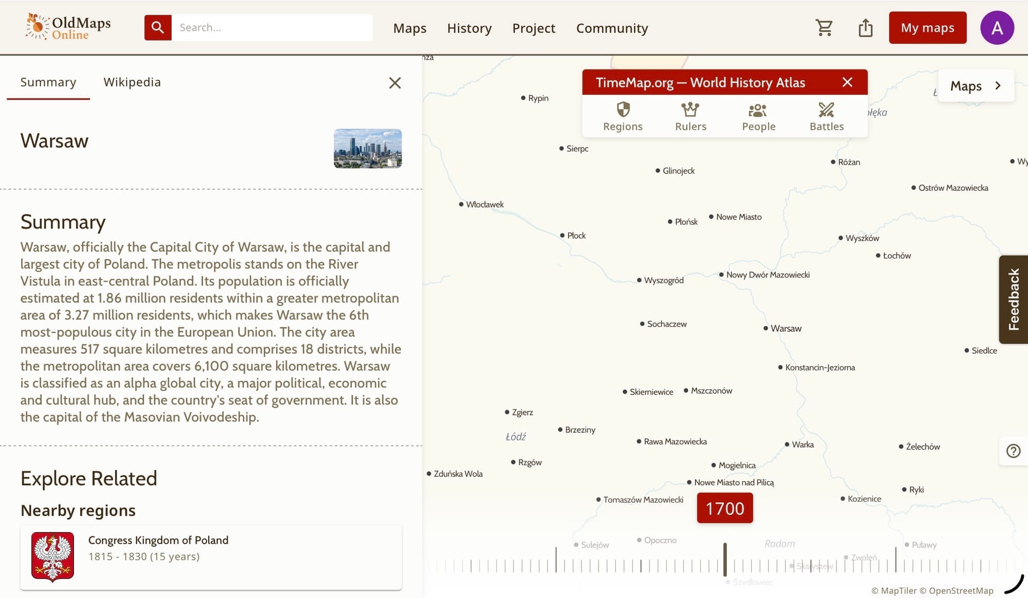 Explora lugares históricos con TimeMap | OldMapsOnline